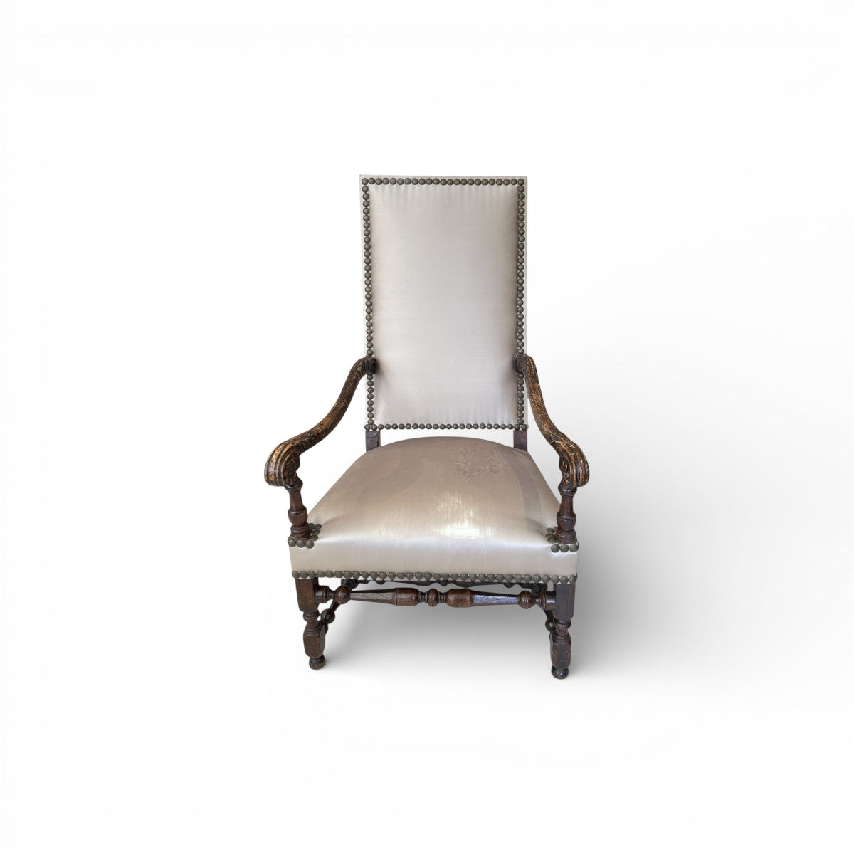 18th Century Louis XIII Style Arm Chair in Taupe Silk – Tara Shaw